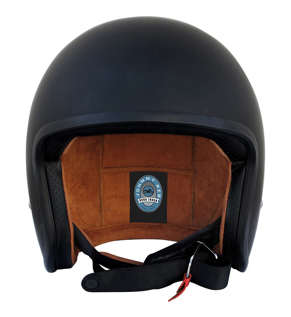 Johnny Open Face Helmet Reb Burke - Matte Black/Brown Lining